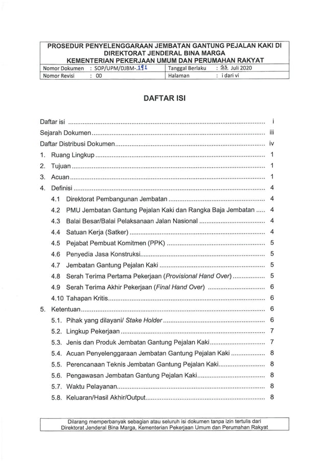 SOP/UPM/DJBM-141 PROSEDUR PENYELENGGARAAN JEMBATAN GANTUNG PEJALAN KAKI DI DIREKTORAT JENDERAL ...
