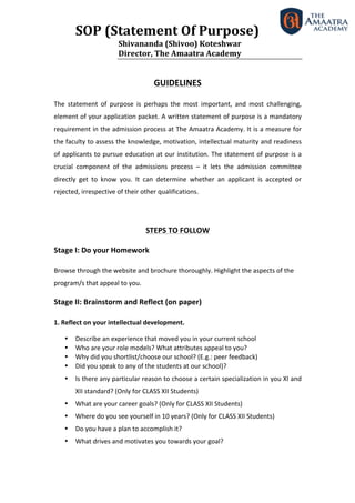 SOP - Statement of Purpose writing guidelines for Admission | PDF ...