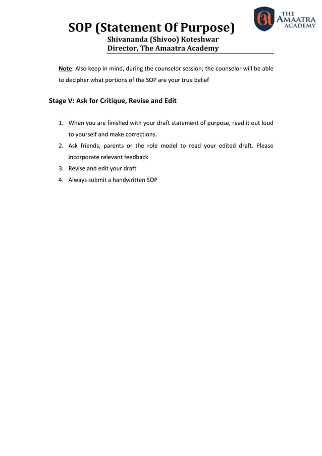 SOP - Statement of Purpose writing guidelines for Admission | PDF ...