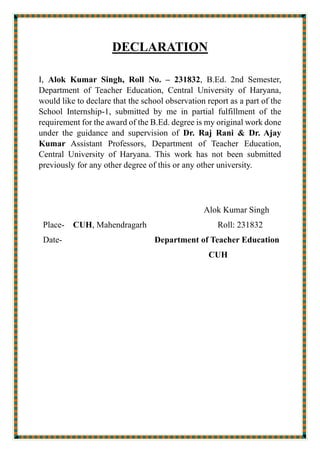 School observation Report practical file | PDF