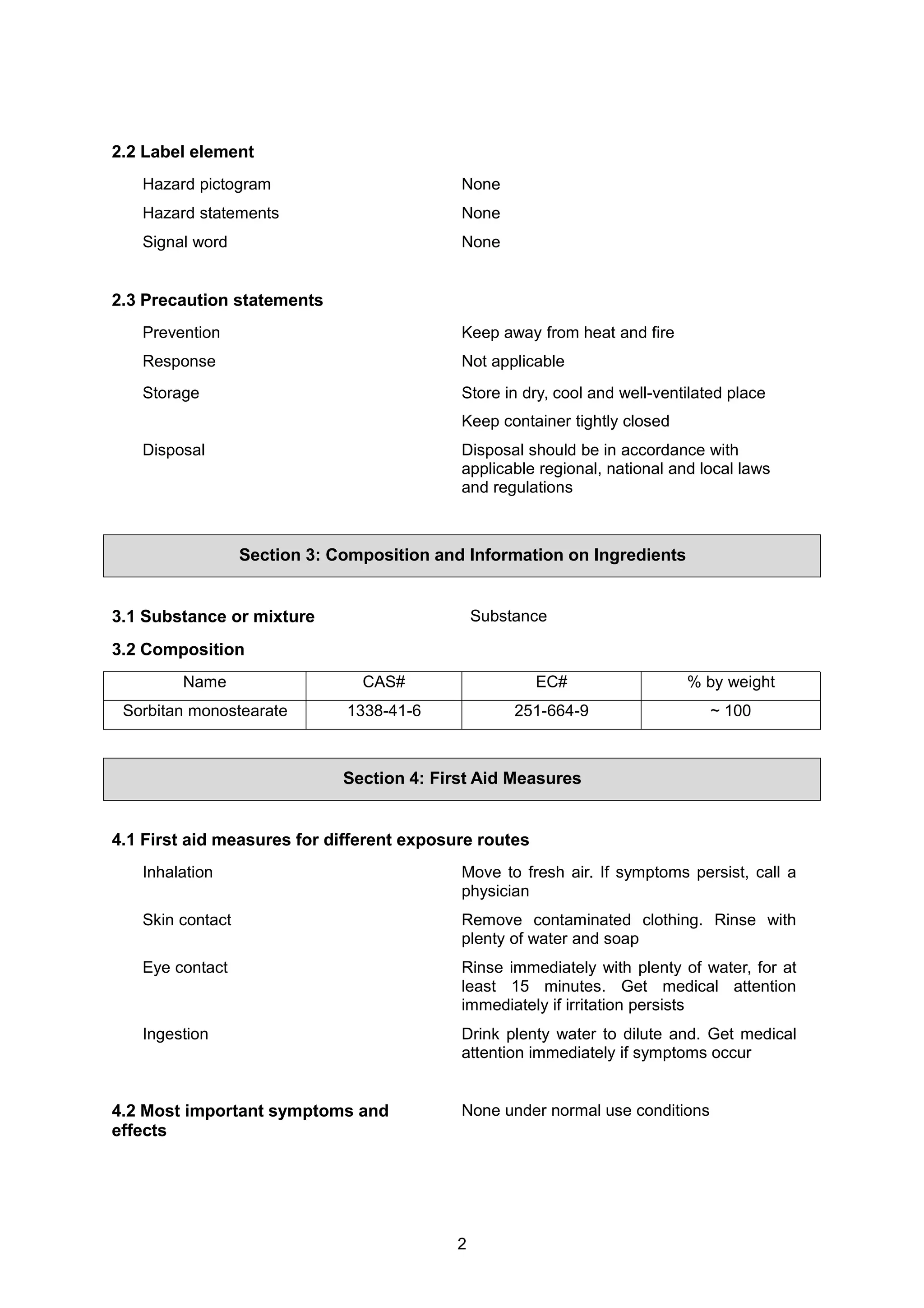 sorbitan monostearate msds material safety data sheet | PDF