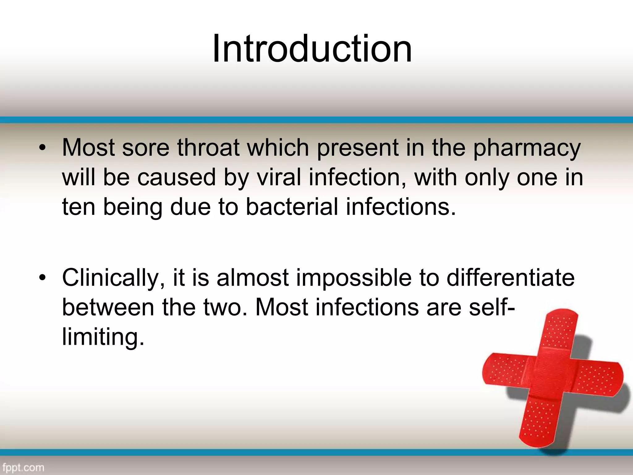 Sore throat, diagnosis and management for Pharmacist | PPTX