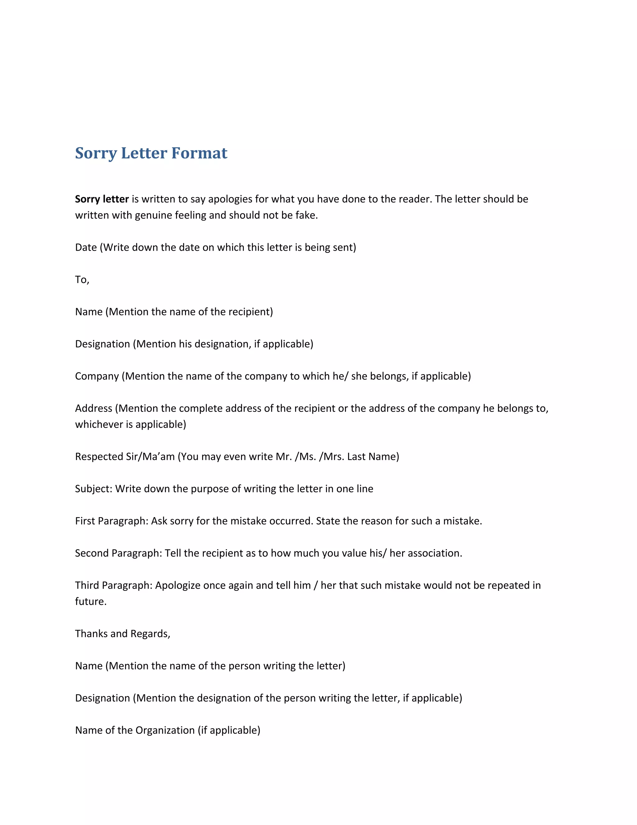 Sorry Letter Format | PDF