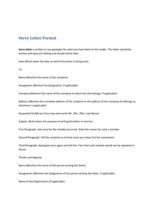 Sorry Letter Format | PDF