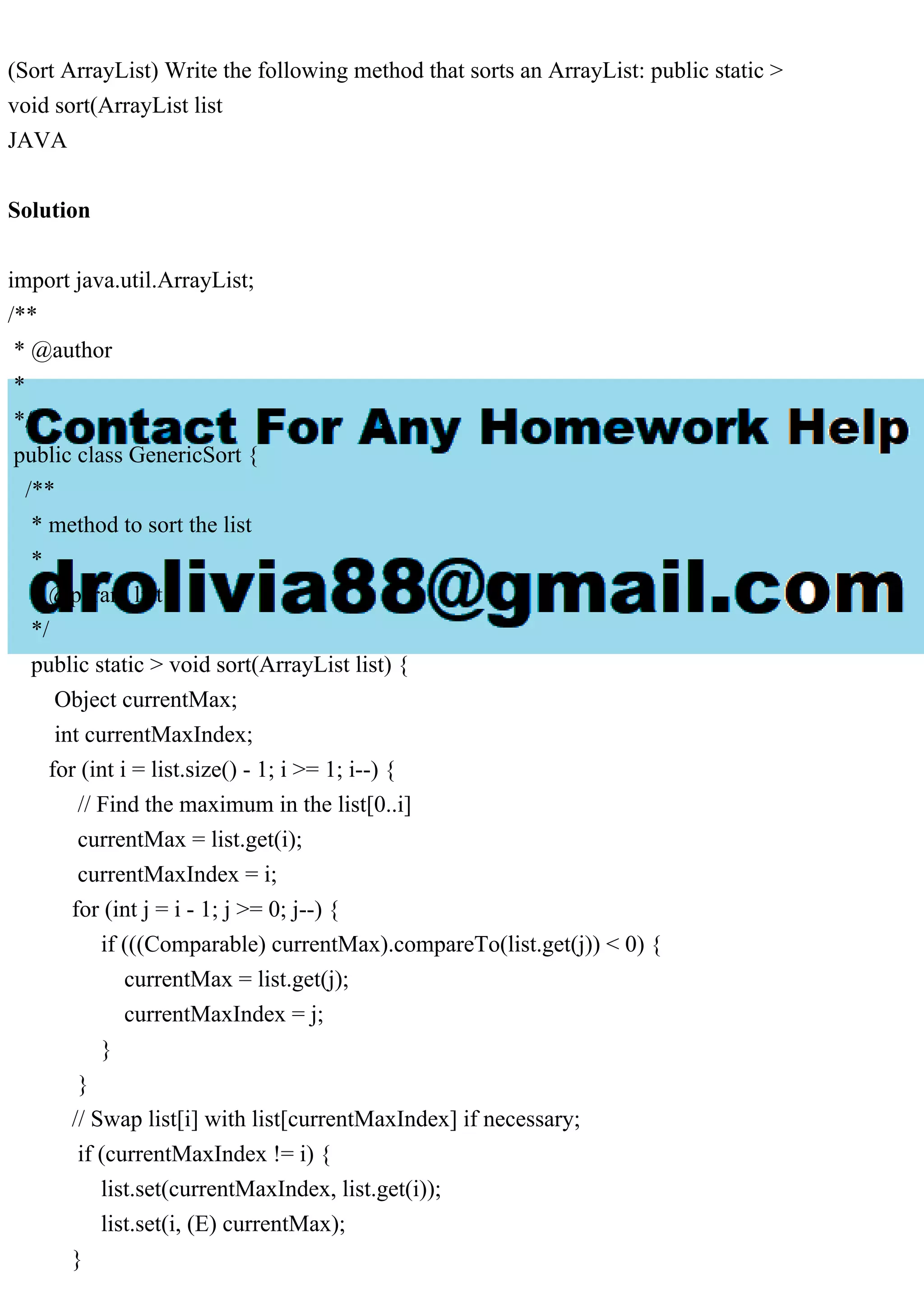 (Sort ArrayList) Write the following method that sorts an ArrayList.pdf
