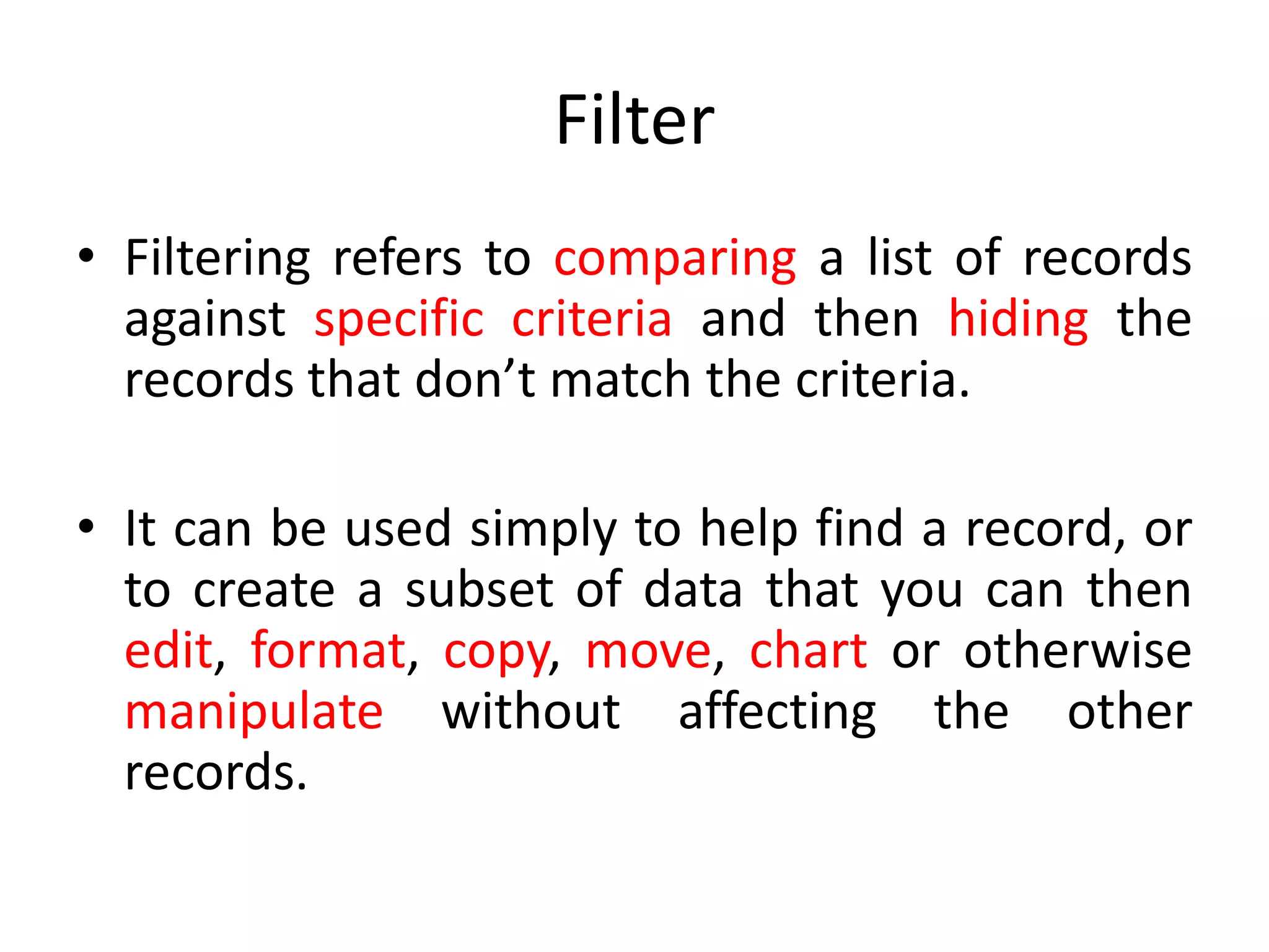 Sorting And Filteringpptx Technology And Computing