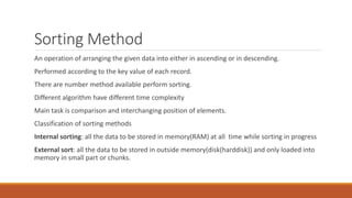 Sorting and hashing concepts | PPT