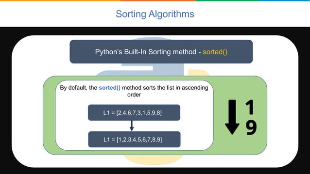 Sorting in python | PPTX | Computing | Technology & Computing