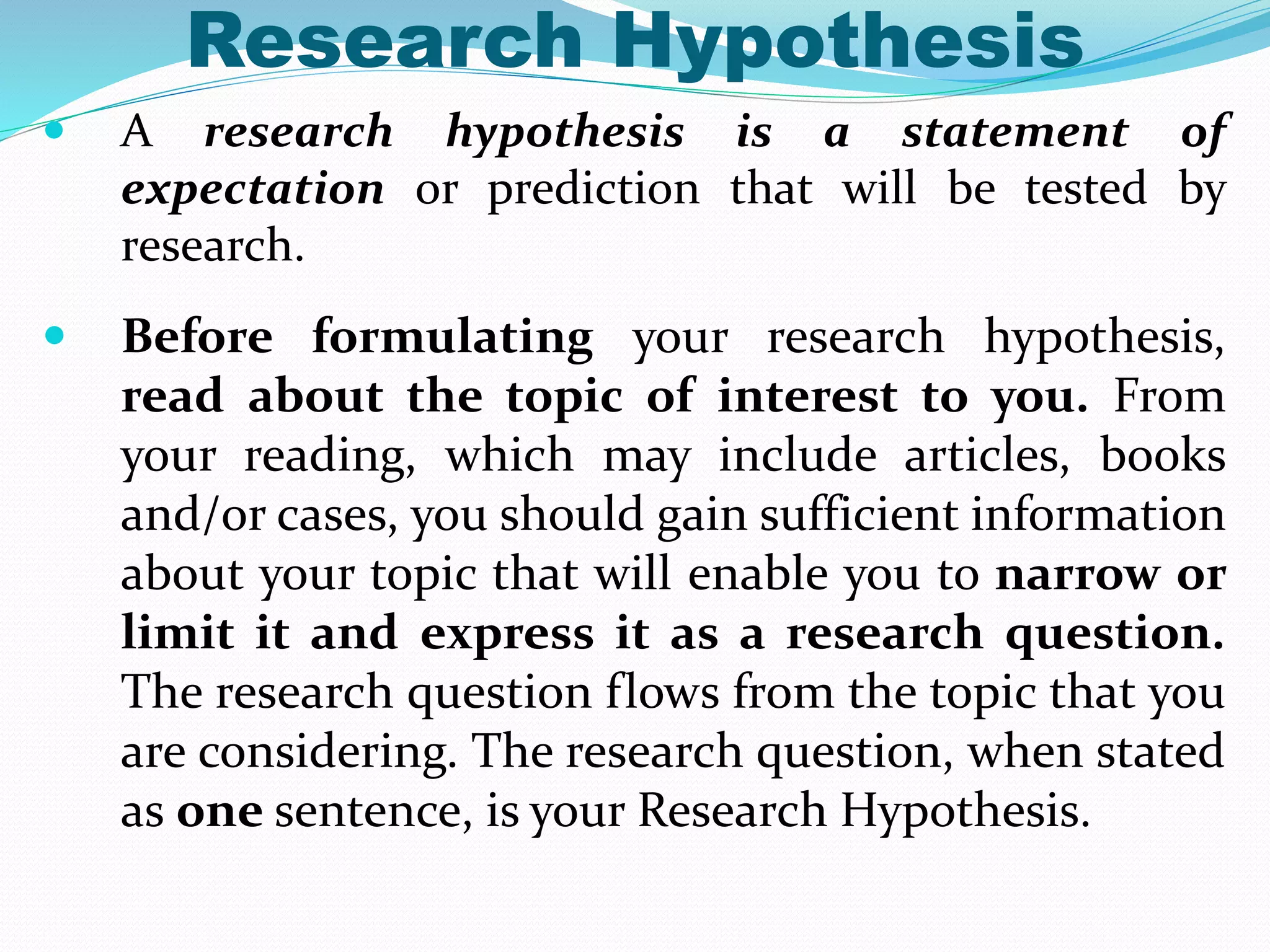 Sources of Research Questions and Formulation of Hypothesis | PPTX