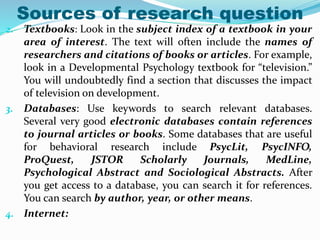 Sources of Research Questions and Formulation of Hypothesis | PPTX