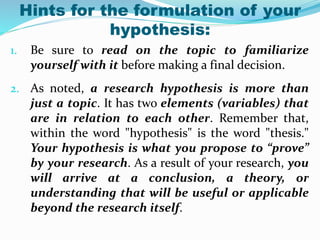Sources of Research Questions and Formulation of Hypothesis | PPTX