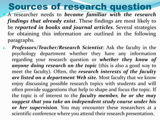 Sources of Research Questions and Formulation of Hypothesis | PPTX