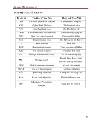 Bài giảng mật mã học cơ sở PTIT | PDF