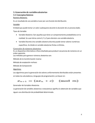 Unidad III generacion de variables aleatorias | PDF