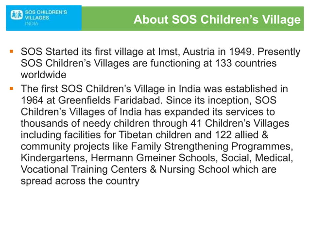 SOS CHILDREN’S VILLAGES OF INDIA | PPT | Daycare and Pre-School | Parenting