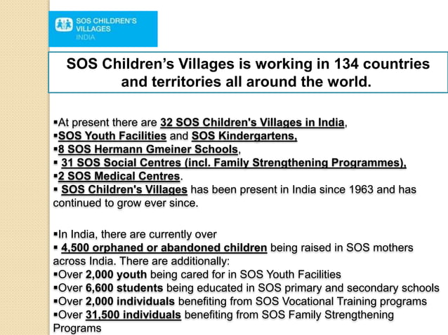SOS Children's Village Of India | PPTX | Daycare and Pre-School | Parenting