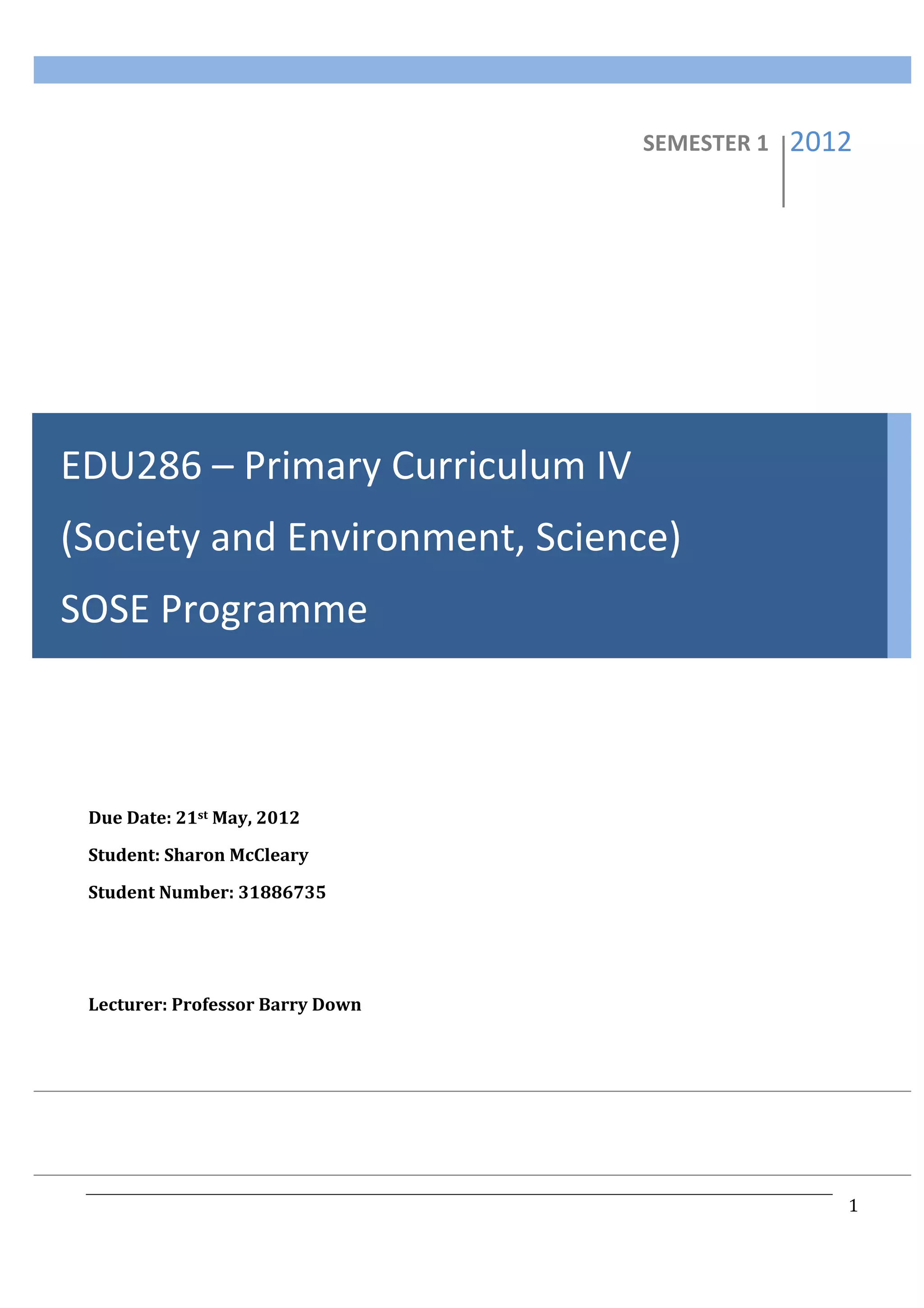 SOSE Programme: Recognition, Respect, Reconciliation | PDF