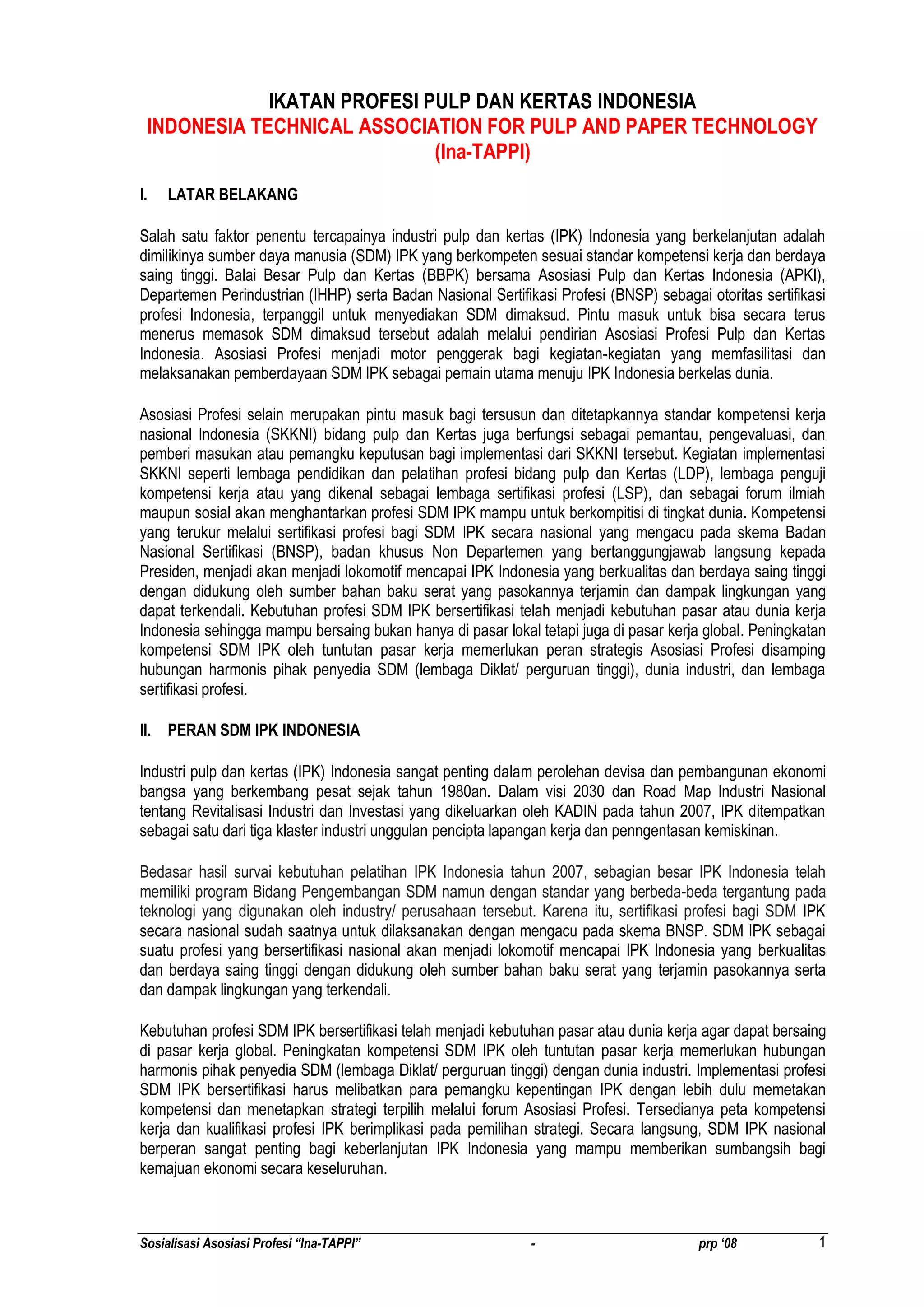 Sosialisasi asosiasi profesi pulp dan kertas indonesia | PDF