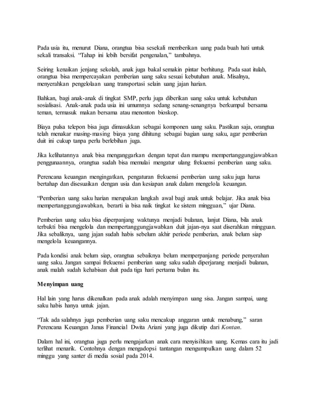 Sosialisasi tentang menabung dan cara mengatur uang jajan bagi anak anak sd | DOCX