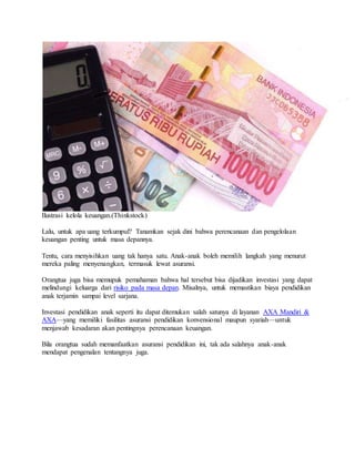 Sosialisasi tentang menabung dan cara mengatur uang jajan bagi anak anak sd | DOCX