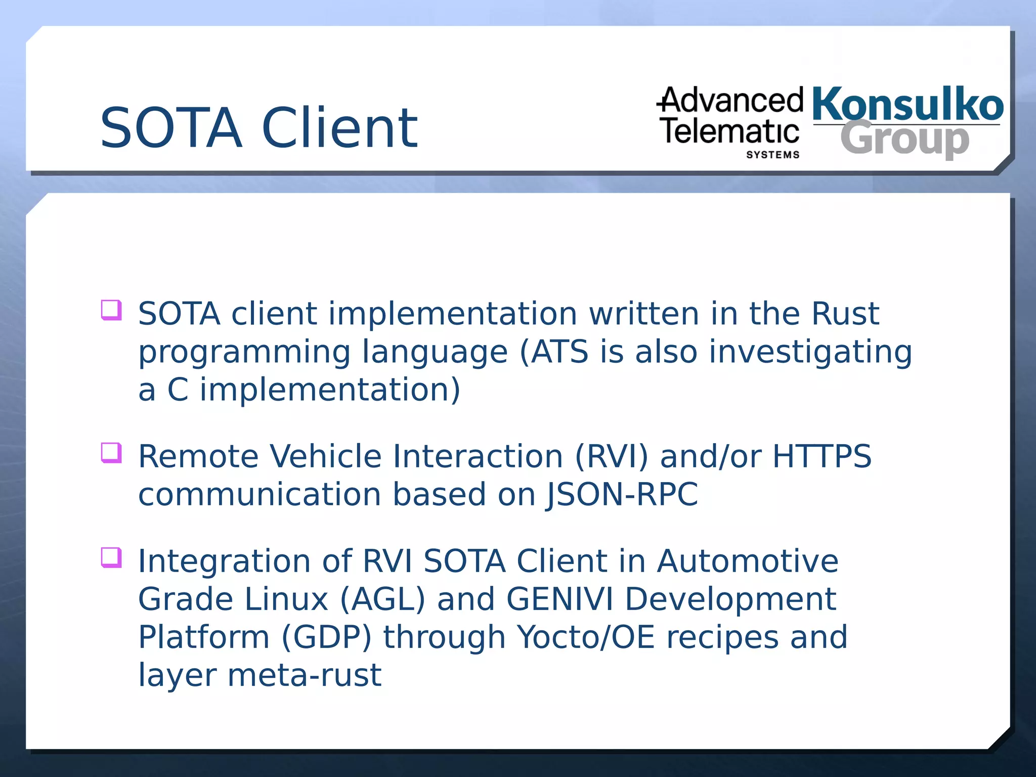 Software, Over the Air (SOTA) for Automotive Grade Linux (AGL) | PDF