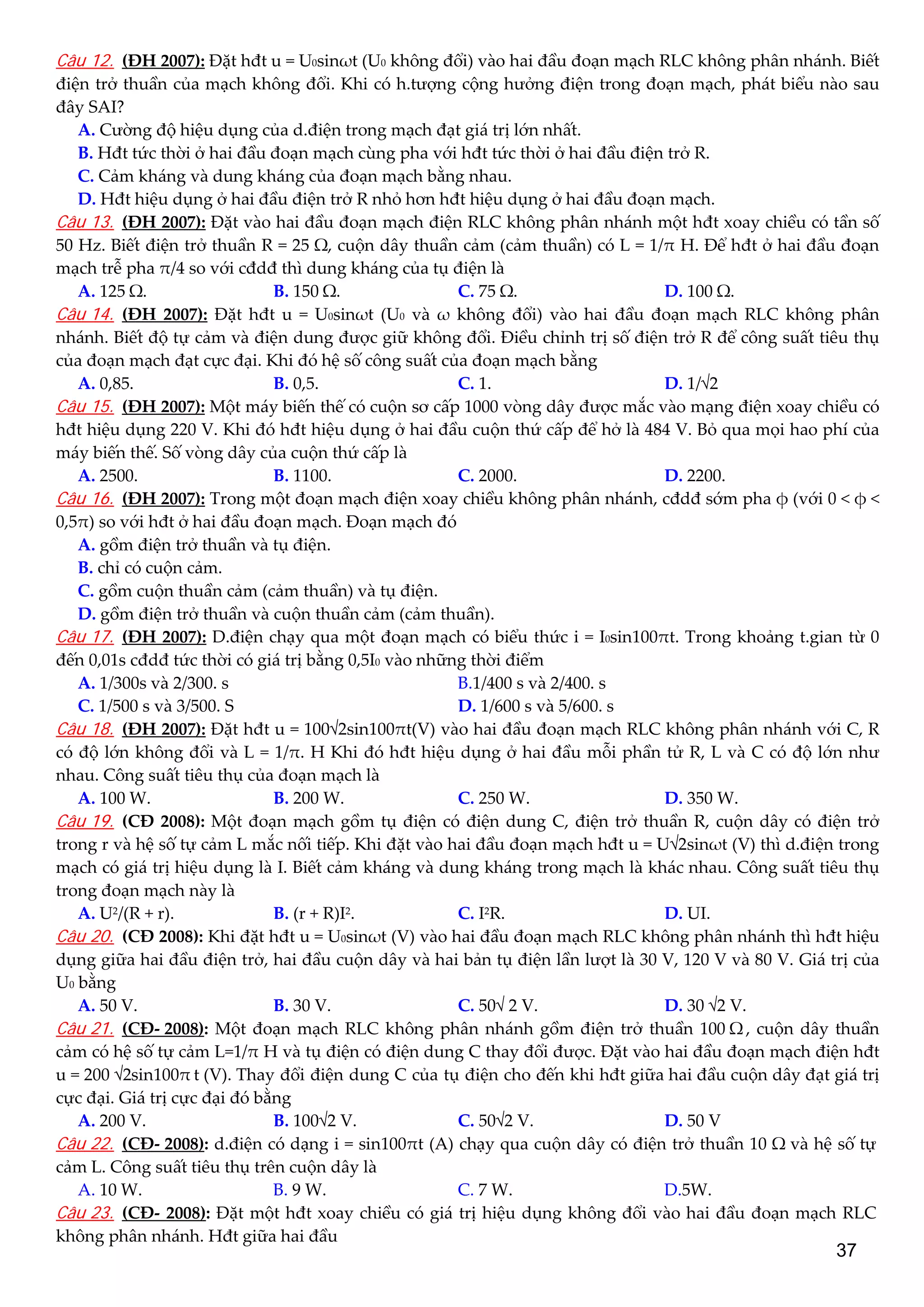 So tay tom tat cong thuc vat ly 12 | PDF