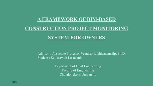 A Framework of BIM-Based Construction Project Monitoring System for Owner | PPT