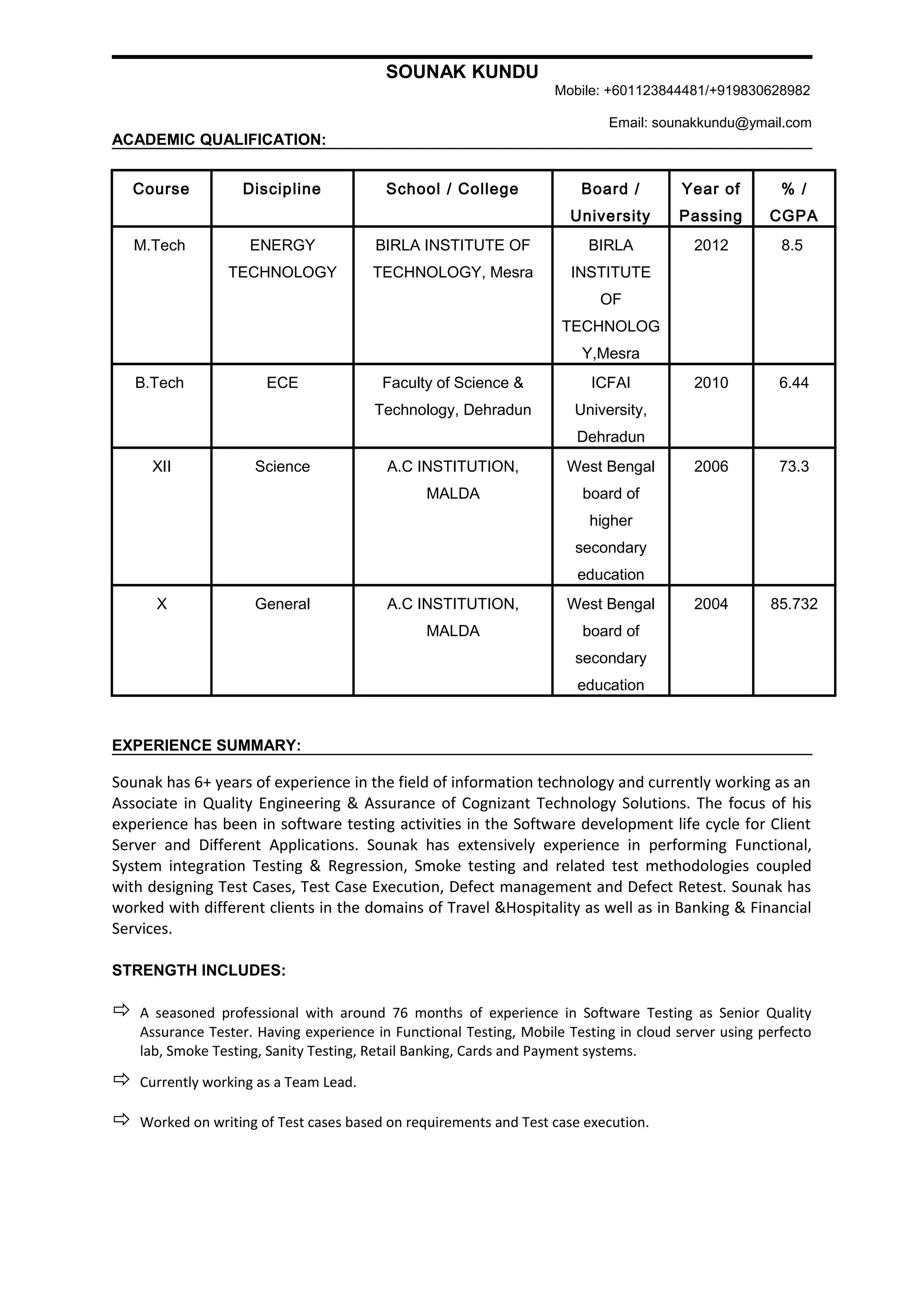 Sounak kundu resume | DOC