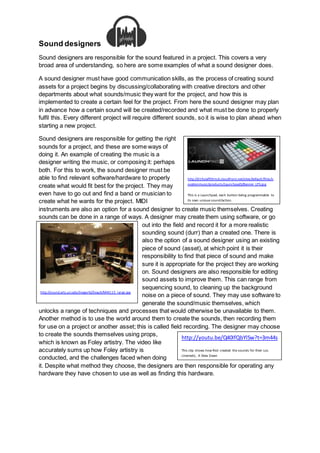 Sound Designers - Role and Responsibilities | DOCX | Audio Production | Content Production