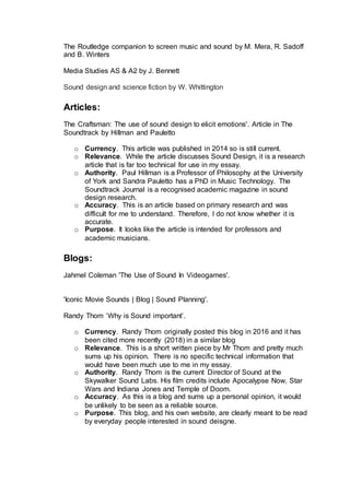 Sound design essay research (1) | PDF