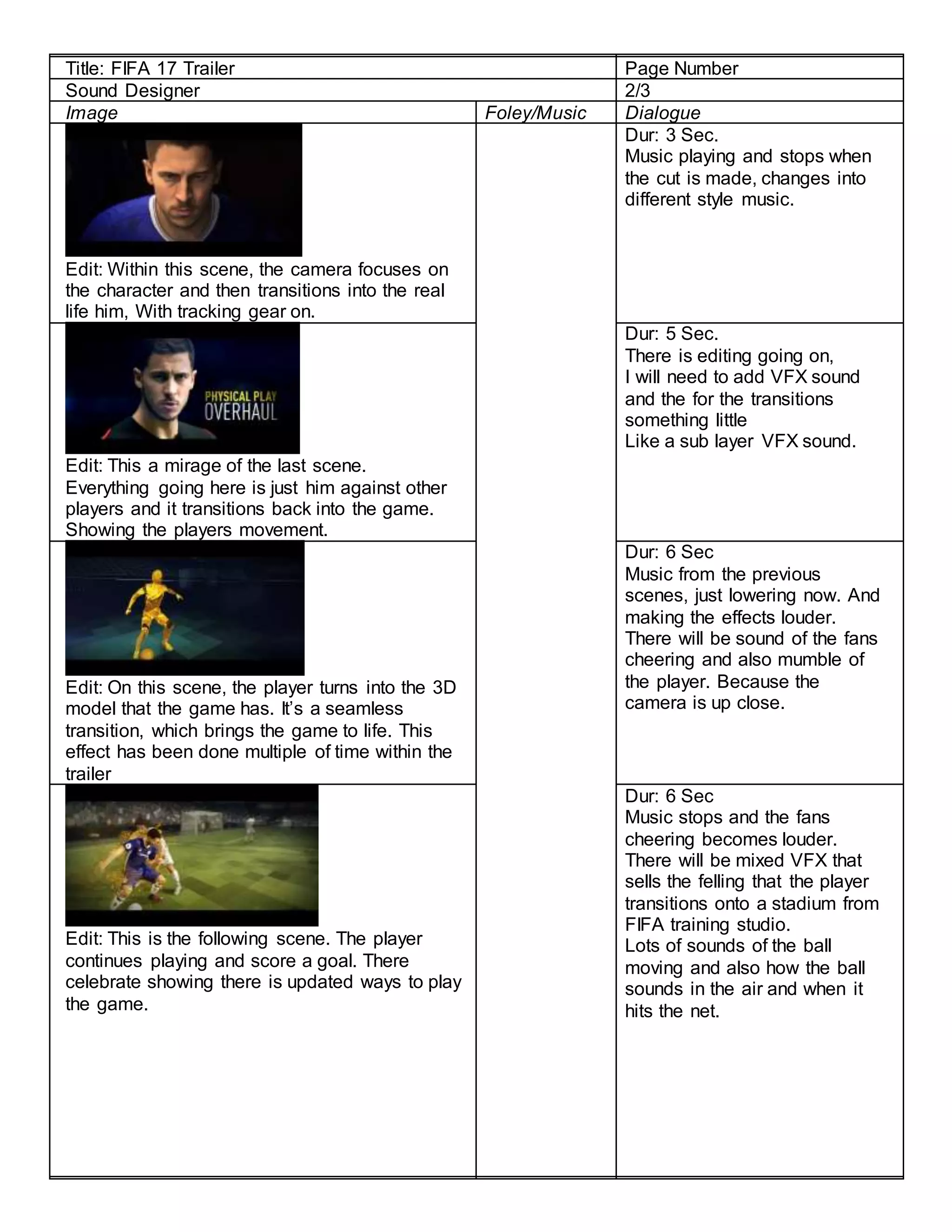 Sound design story board | DOCX