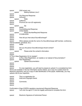 Sound exchange online registration.txt