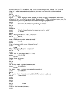 Sound exchange online registration.txt