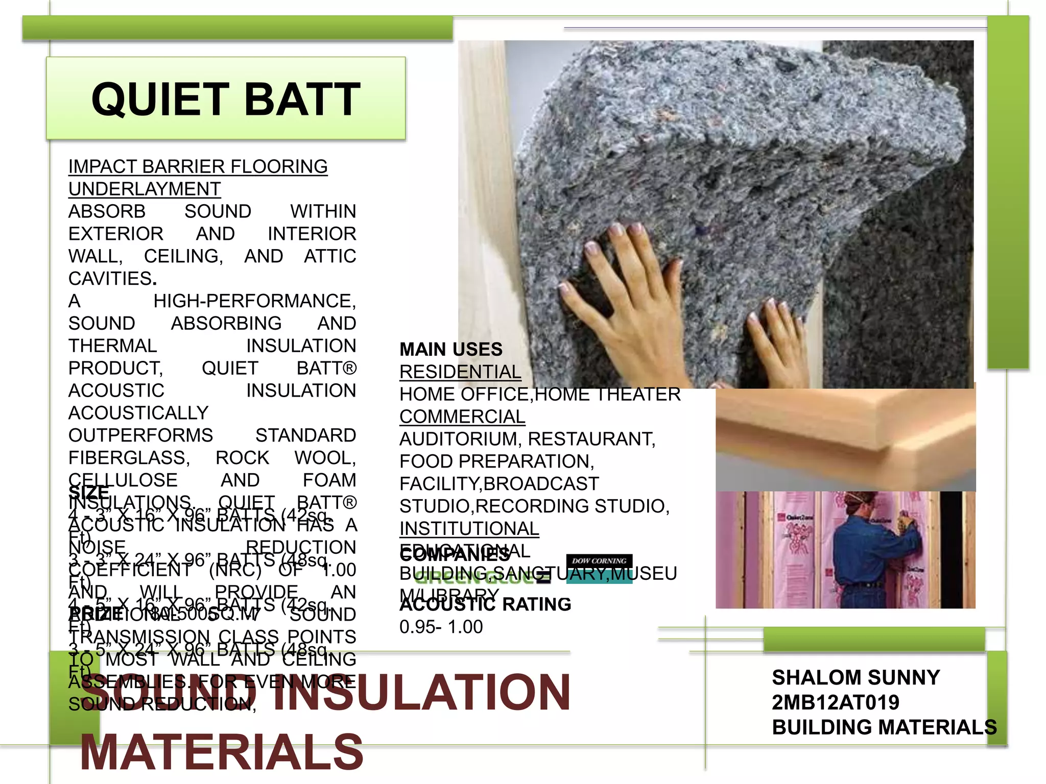 Sound insulation materials | PPTX