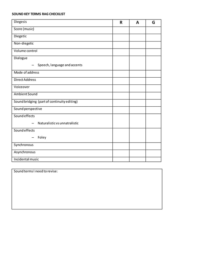 Sound key terms rag checklist (autosaved) | PDF
