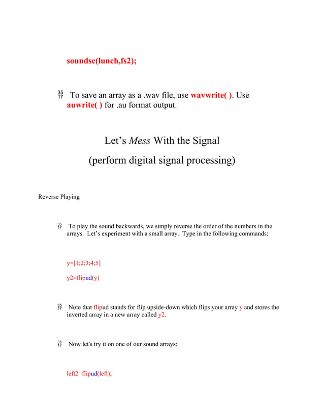 Sound Processing in MATLAB program speech | PDF