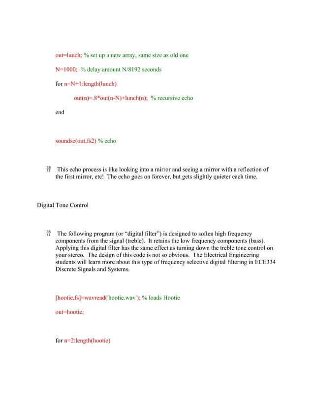 Sound Processing in MATLAB program speech | PDF