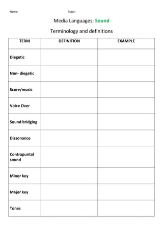 Media Languages: Sound | PDF