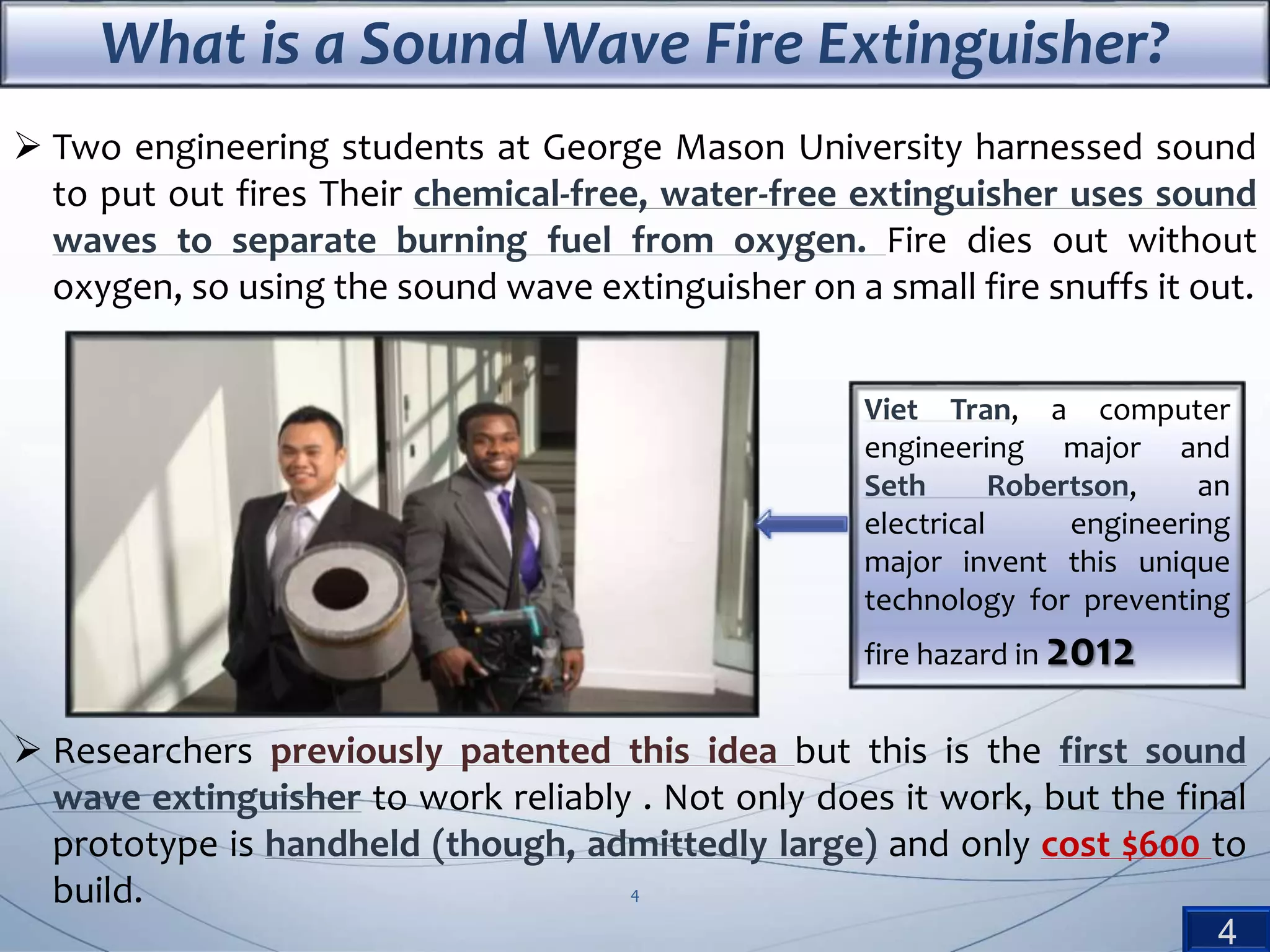 Sound wave fire extinguisher | PPTX