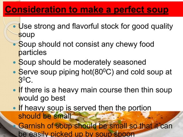 Soup AND ITS CLASSIFICATION | PPTX | Cooking | Food & Drink