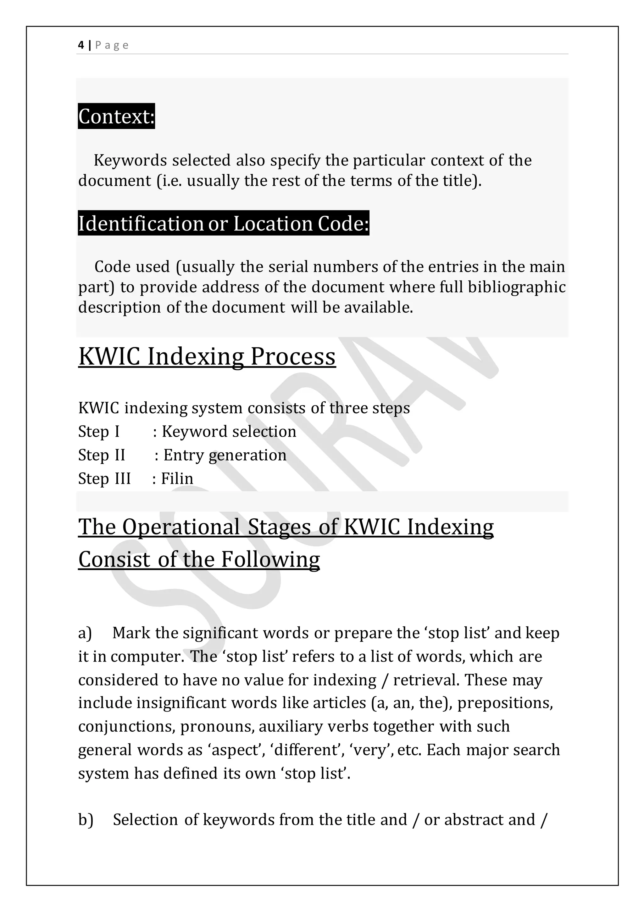 key word indexing and their types with example | DOCX