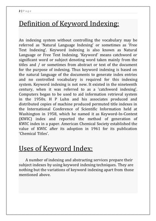 key word indexing and their types with example | PDF