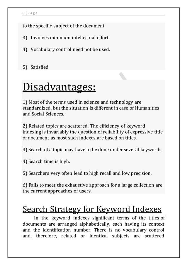 key word indexing and their types with example | DOCX