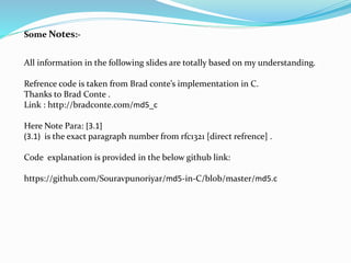Basic explanation to md5 implementation in C | PPTX
