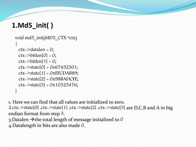 Basic explanation to md5 implementation in C