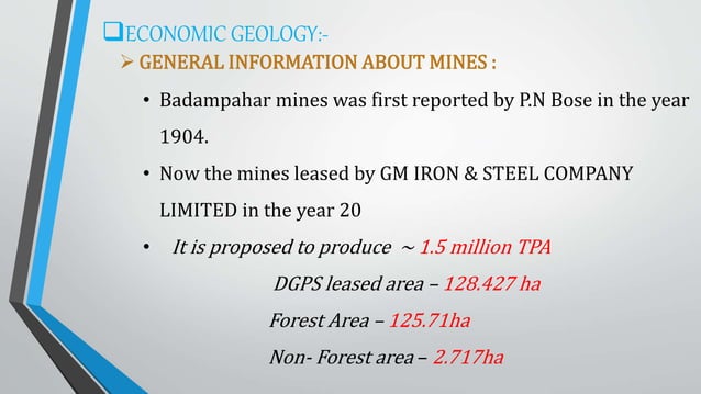 GEOLOGICAL PROJECT OF BADAMPAHAR IRON ORE MINES. | PPTX | Geology | Science