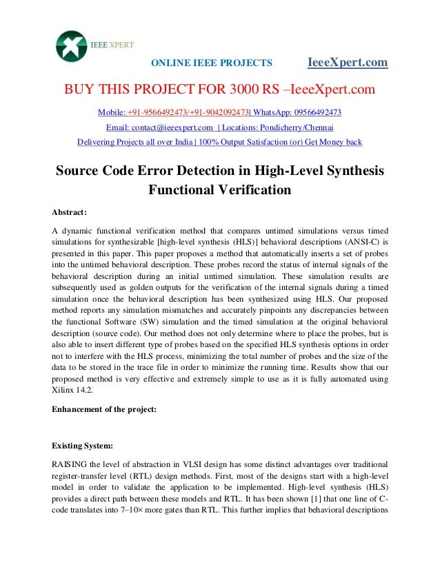 Source Code Error Detection In High Level Synthesis Functional Verification
