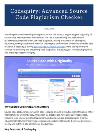 Codequiry: Advance Source Code Plagiarism Checker | PDF