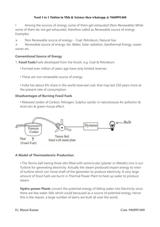 Notes of Source of energy for Grade 10th Students from Physics. For ...