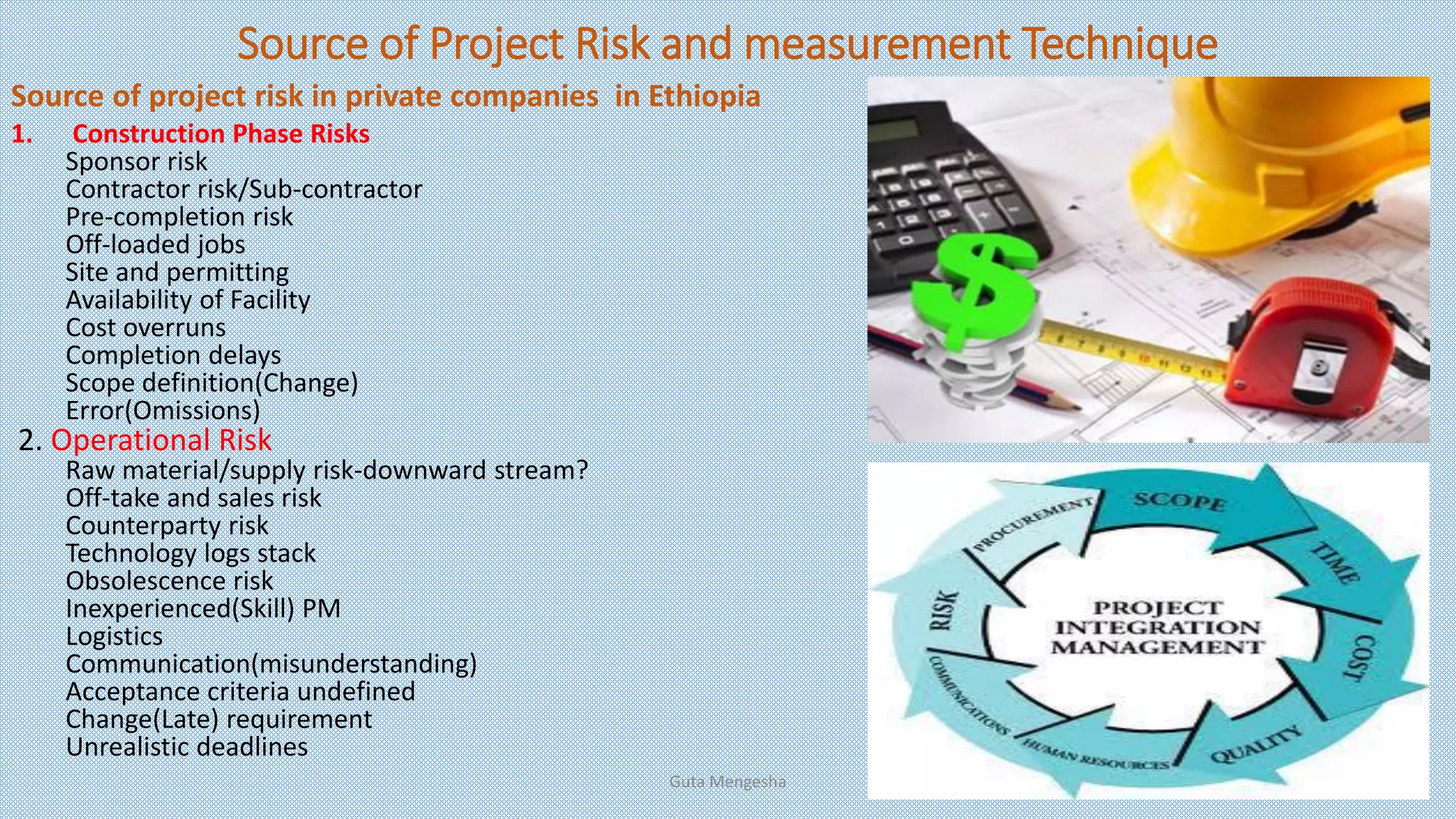 Source of project risk and measurement technique ethiopia | PPT